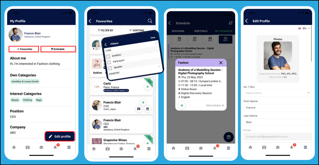 My Profile & Favourite tab: Mobile App