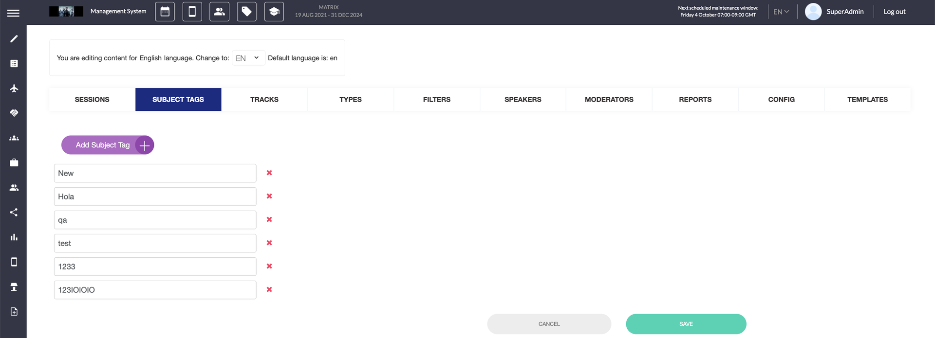 Subject Tags for Sessions