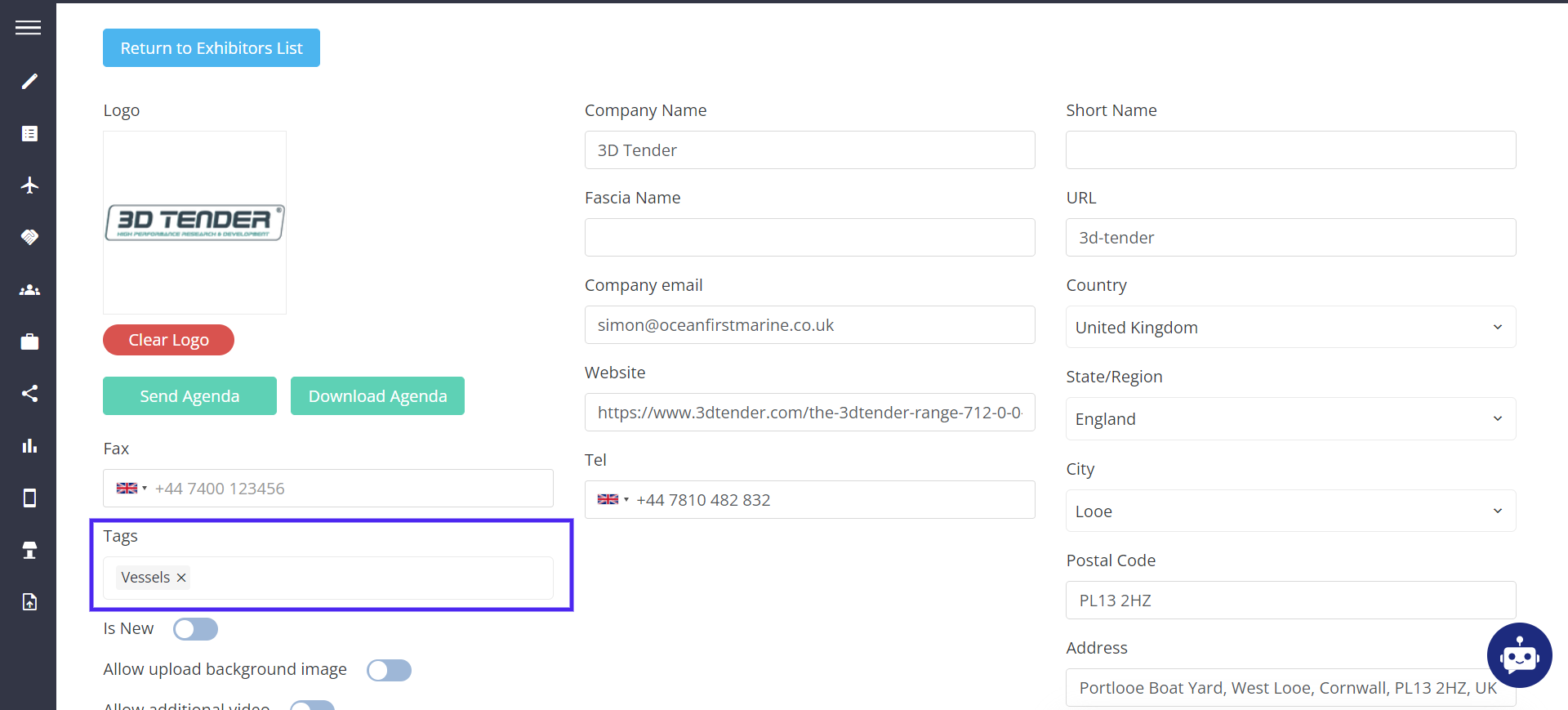 How to add tags to the exhibitor profile?